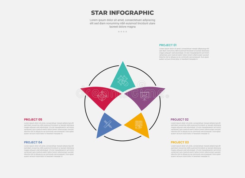 Star or Pentagram Shape Infographic Outline Style with 5 Point Template ...