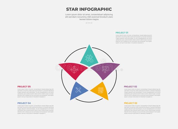 Star or Pentagram Shape Infographic Outline Style with 5 Point Template ...