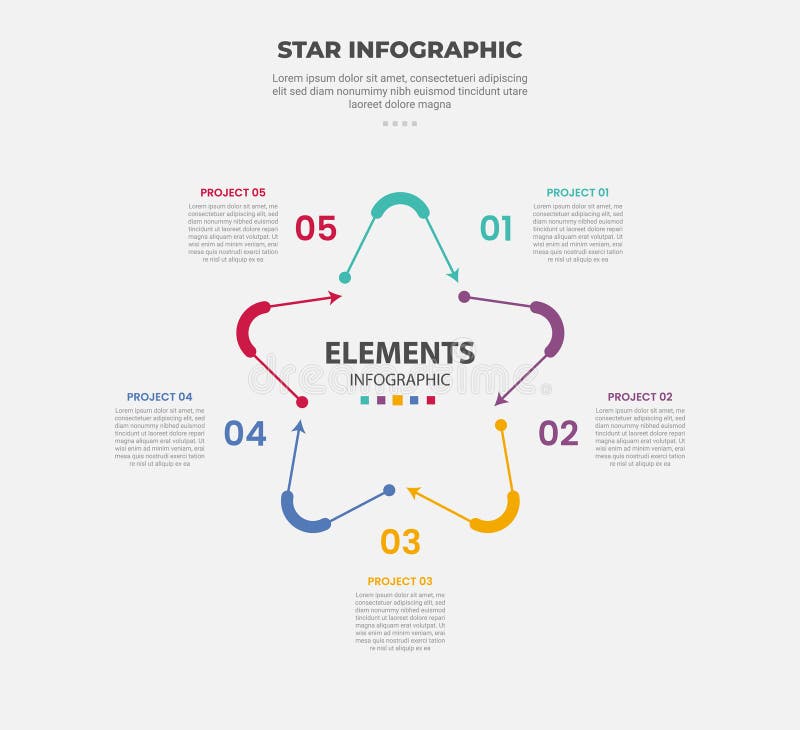 Star or Pentagram Shape Infographic Outline Style with 5 Point Template ...