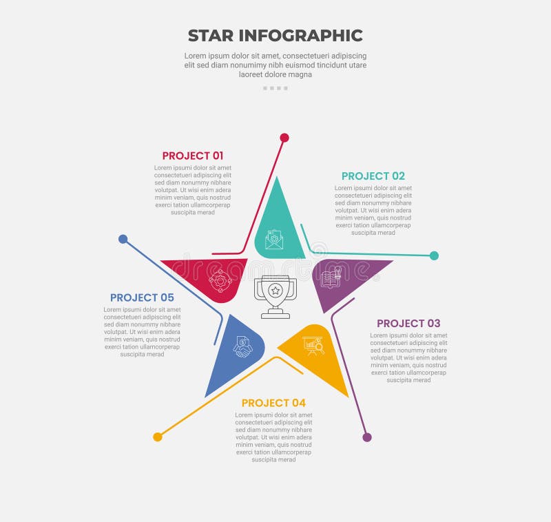 Star or Pentagram Shape Infographic Outline Style with 5 Point Template ...