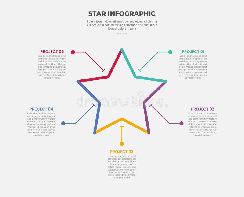 Star or Pentagram Shape Infographic Outline Style with 5 Point Template ...