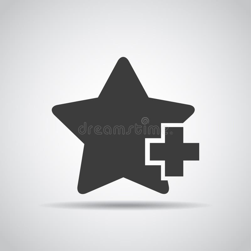 Star with Plus Icon with Shadow on a Gray Background. Vector ...