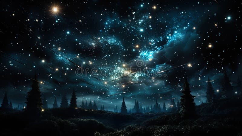 Star Rain that Forms Cascades of Light in the Void of Cosmic Dark Stock ...