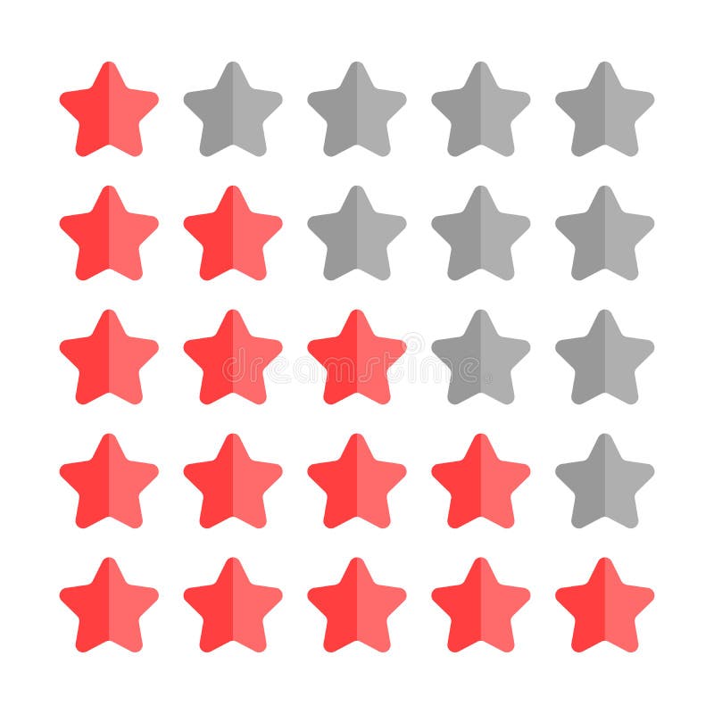 5 Star Rating Set. Simple Rounded Shapes in Grey and Red Stock Vector ...