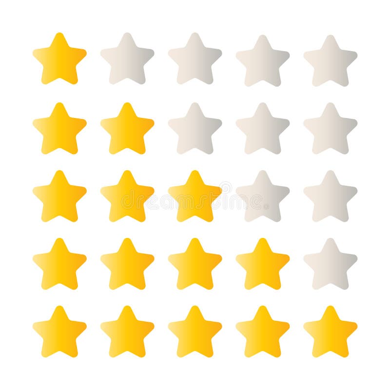 5 Star Rating Set. Simple Rounded Shapes in Grey and Yellow Stock ...