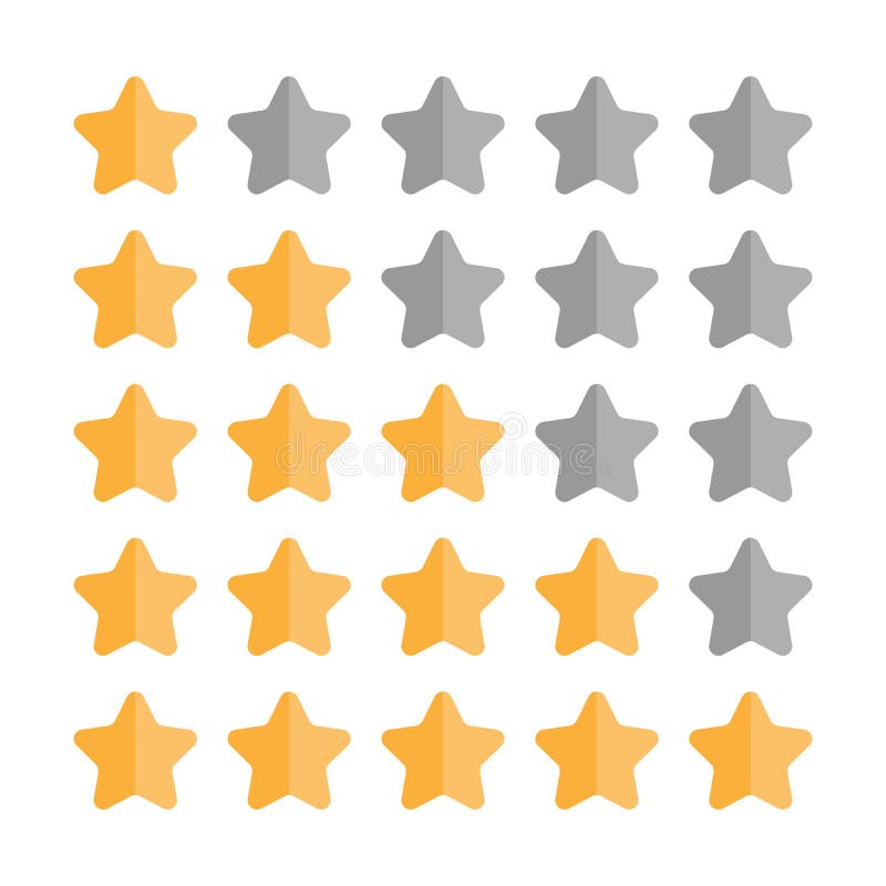5 Star Rating Set. Simple Rounded Shapes in Grey and Yellow Stock ...