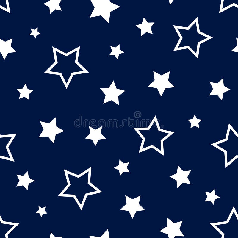 Star Seamless Pattern. Repeating White Stars in Blue Background. Simple ...