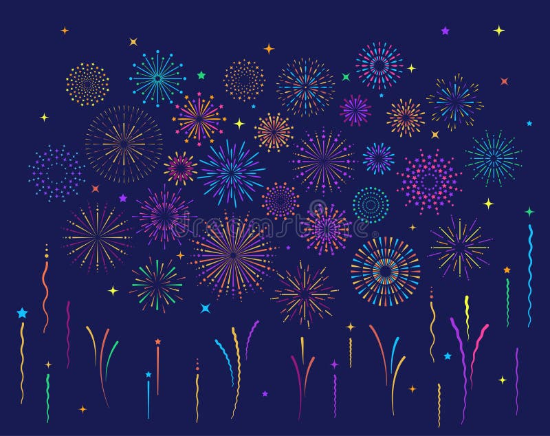Star Shape Colorful Firework Explosion Pattern Set Stock Vector ...
