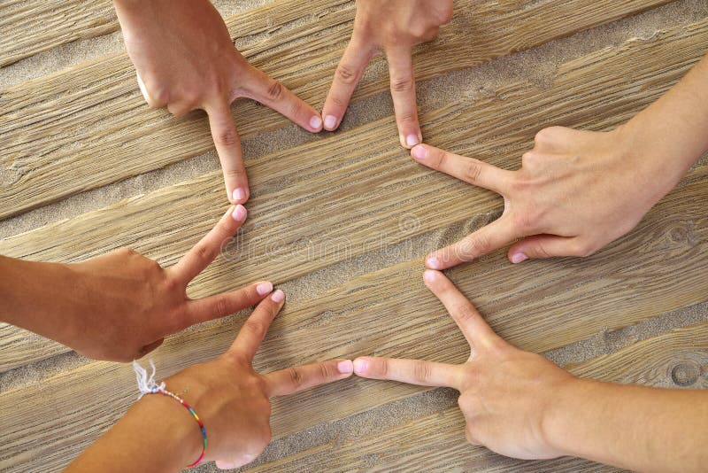 Star Shape with Six Hand Fingers on a Beach Stock Image - Image of sign ...
