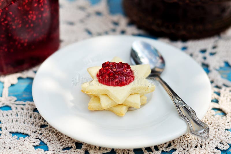 Star Shaped Biscuits with Raspberry Jam Stock Image - Image of ...