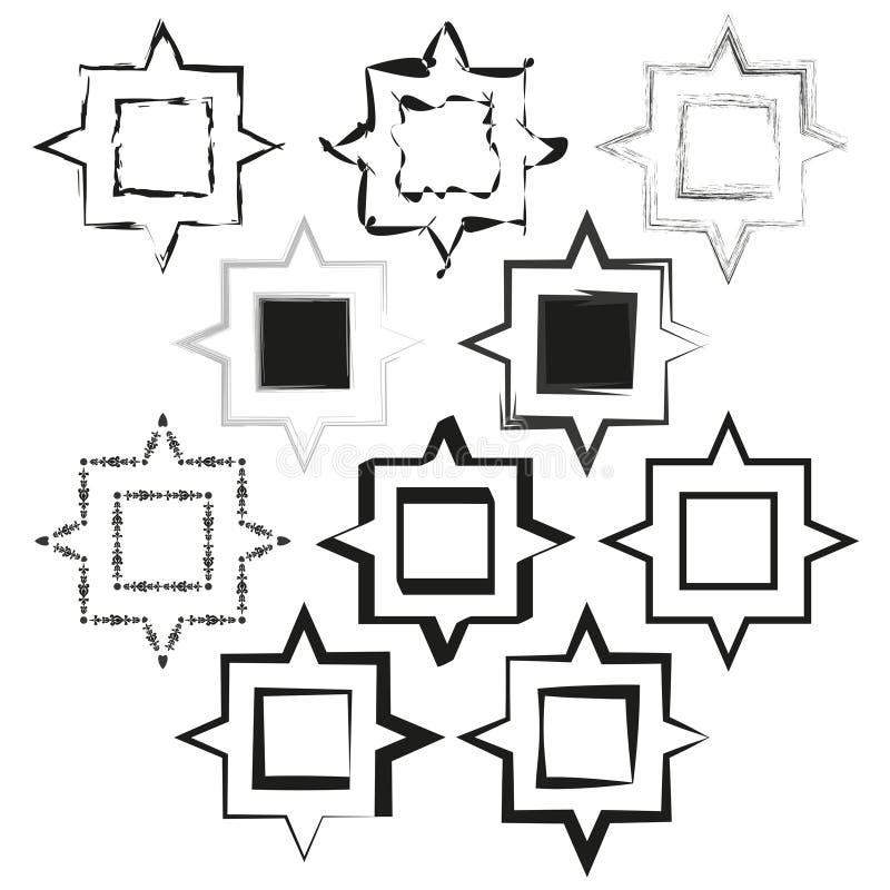 Star Shaped Frame Collection. Geometric Square Borders. Black and White ...