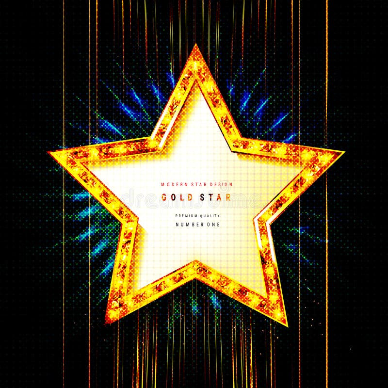 Star Shaped Gold Frame with Lighting Bulb Stock Vector - Illustration ...