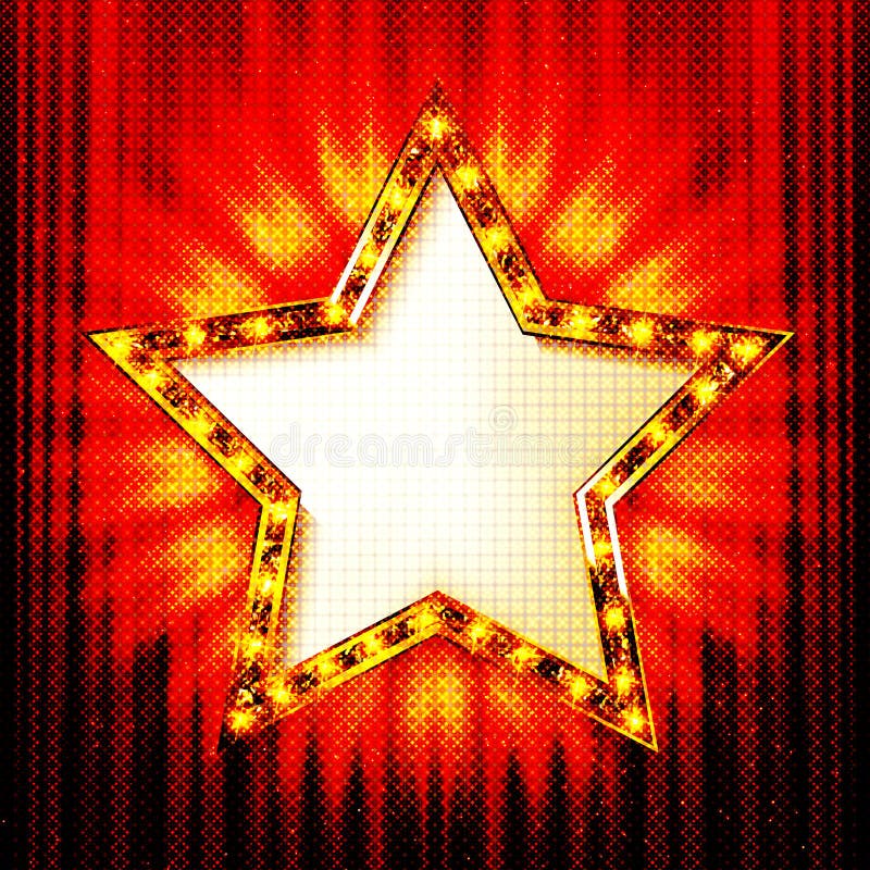 Star Shaped Gold Frame with Lighting Bulbs Stock Illustration ...