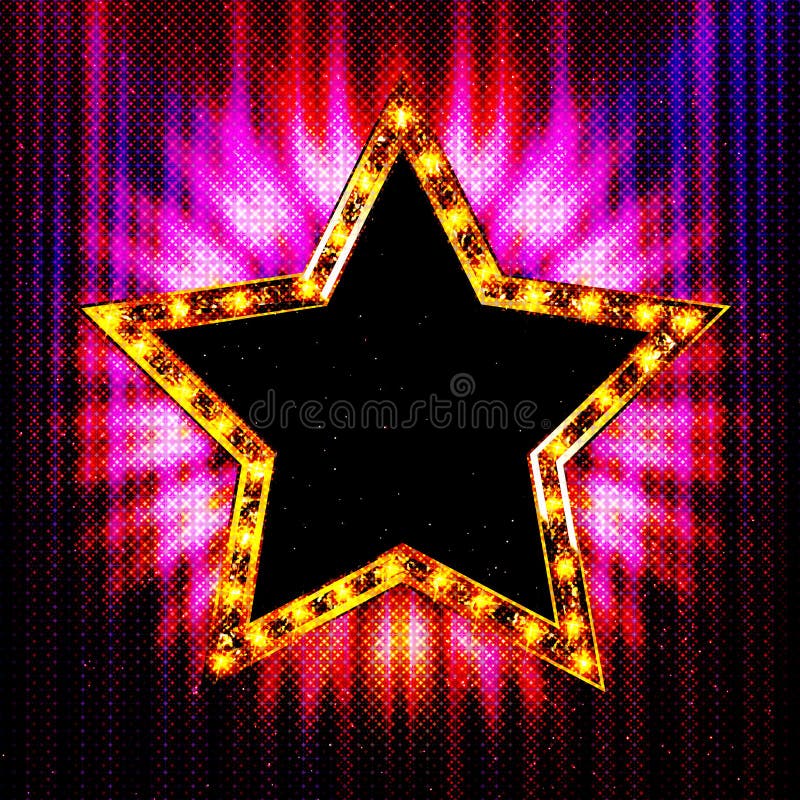Star Shaped Gold Frame with Lighting Bulbs Stock Illustration ...