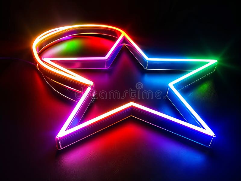 A Star Shaped Neon Sign with Colorful Lights Stock Photo - Image of ...