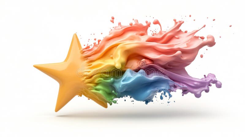 Star Shaped Object with Rainbow Splash of Paint on White Background ...