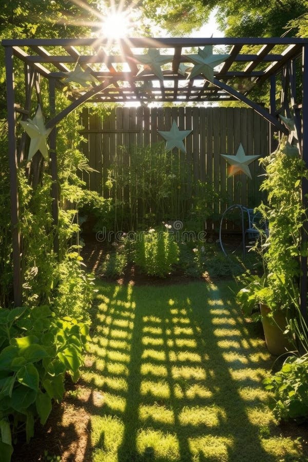 Star-shaped Shadows Cast by a Sunlit Garden Trellis Stock Illustration ...