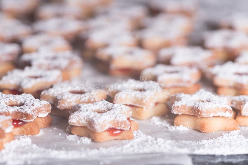 Star-shaped Shortbread Cookies Jam Powdered Sugar Stock Image - Image ...