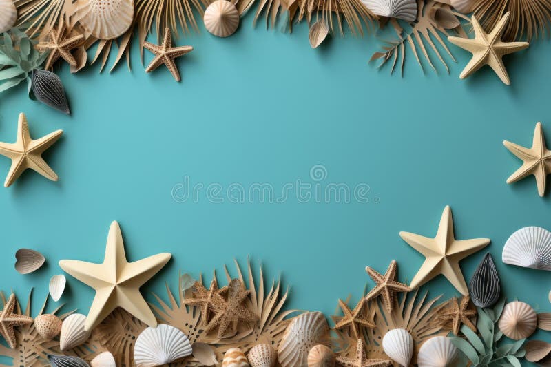Star Shell Emerald Sea Shell and Paper Palm Tree by the Ocean, Relaxing ...
