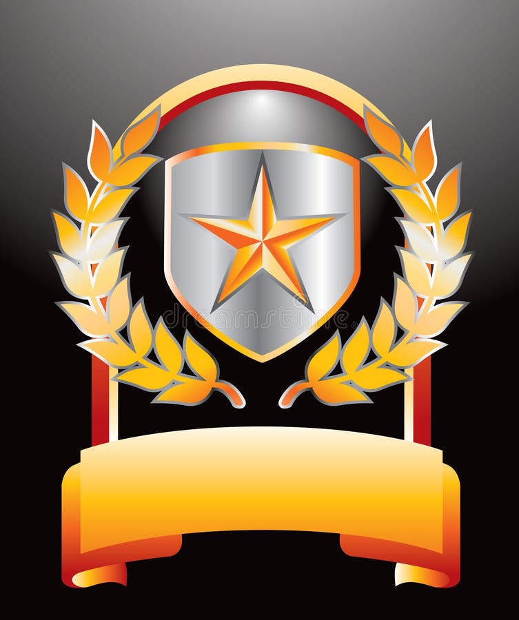 Star on Shield with Leaves in Gold Display Stock Vector - Illustration ...