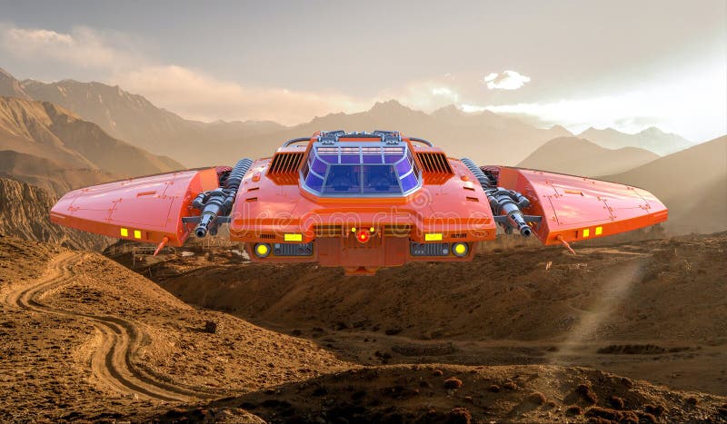 Star Ship Flying on the Desert Front View Stock Illustration ...