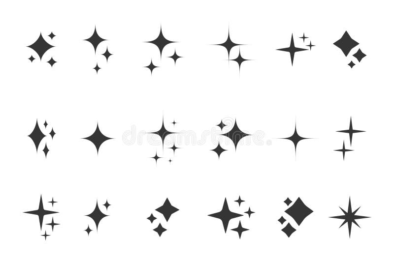 Star Silhouette Icon Set, Shining Star Rays, Star Cluster Simple Vector ...