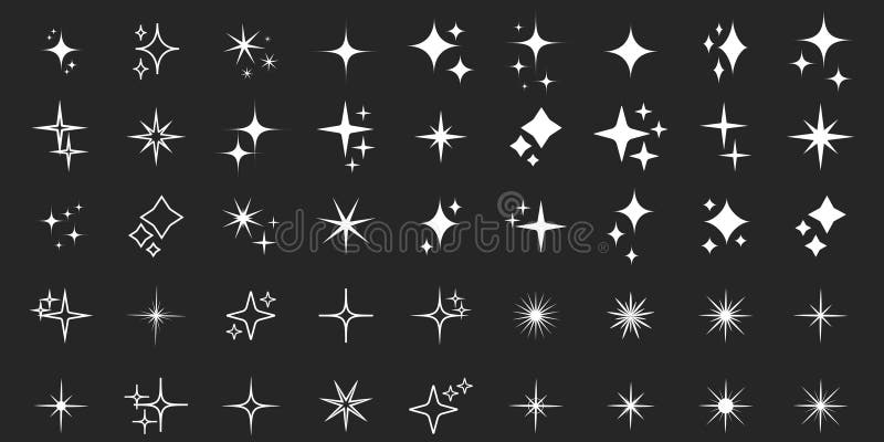 Star Silhouette Icon Set, Shining Star Rays, Star Cluster Simple Vector ...