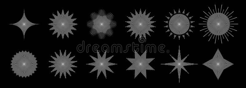 Star Silhouette Icon Set, Shining Star Rays, Star Cluster Simple Vector ...