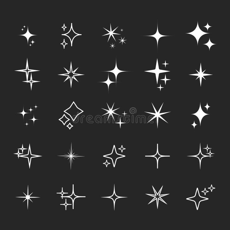 Star Silhouette Icon Set, Shining Star Rays, Star Cluster Simple Vector ...