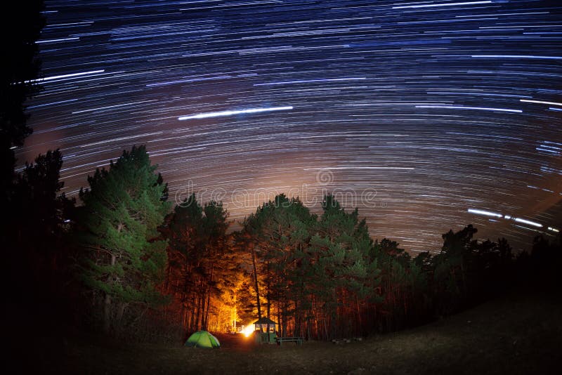 Star Tracks Over the Forest Stock Image - Image of landscape, leisure ...