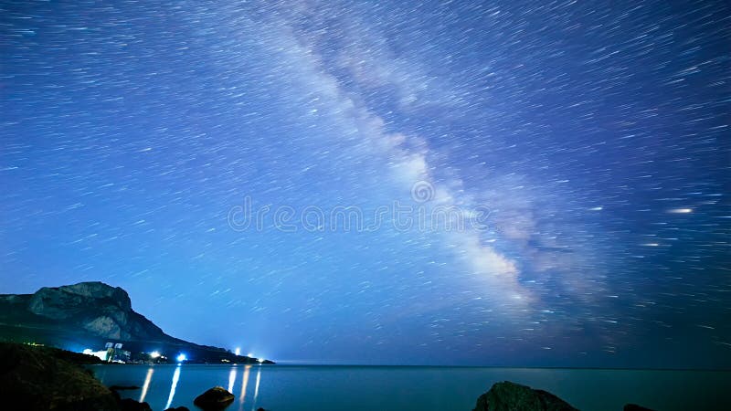 Star Tracks Over the Sea. Time Lapse Stock Photo - Image of south, rock ...