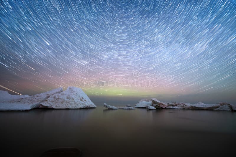 Star Trails Above the Sea with Ice Floes Stock Image - Image of nature ...