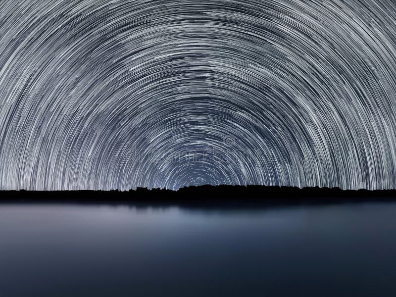 Star Trails, Beautiful Blue Night Reflection Stock Image - Image of ...