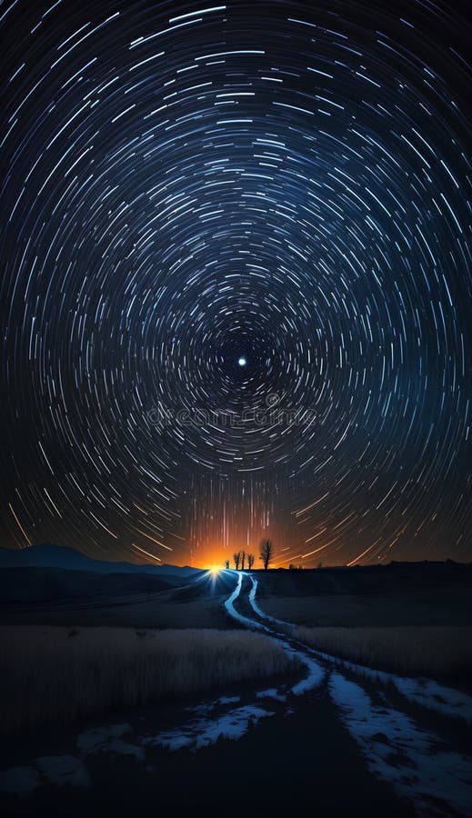 Star Trails in the Night Sky. Star Trail in the Desert Stock Illustration - Illustration of ...