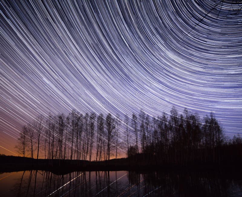 Star Trails Over Lake stock photo. Image of glow, outdoors - 80566878