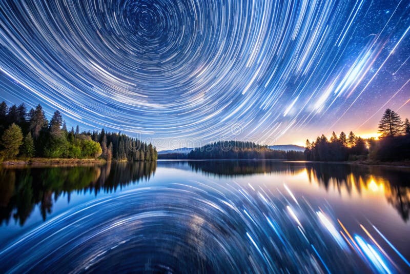 Star Trails Over Lake â€ Stunning Night Sky Reflections Stock ...
