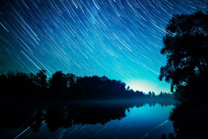 Star Trails at the River Side Stock Photo - Image of polaris, meteorite ...