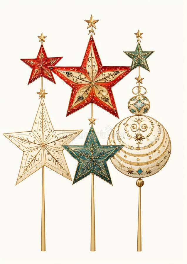 Star Tree Toppers Watercolor Winter Border Stock Illustration ...