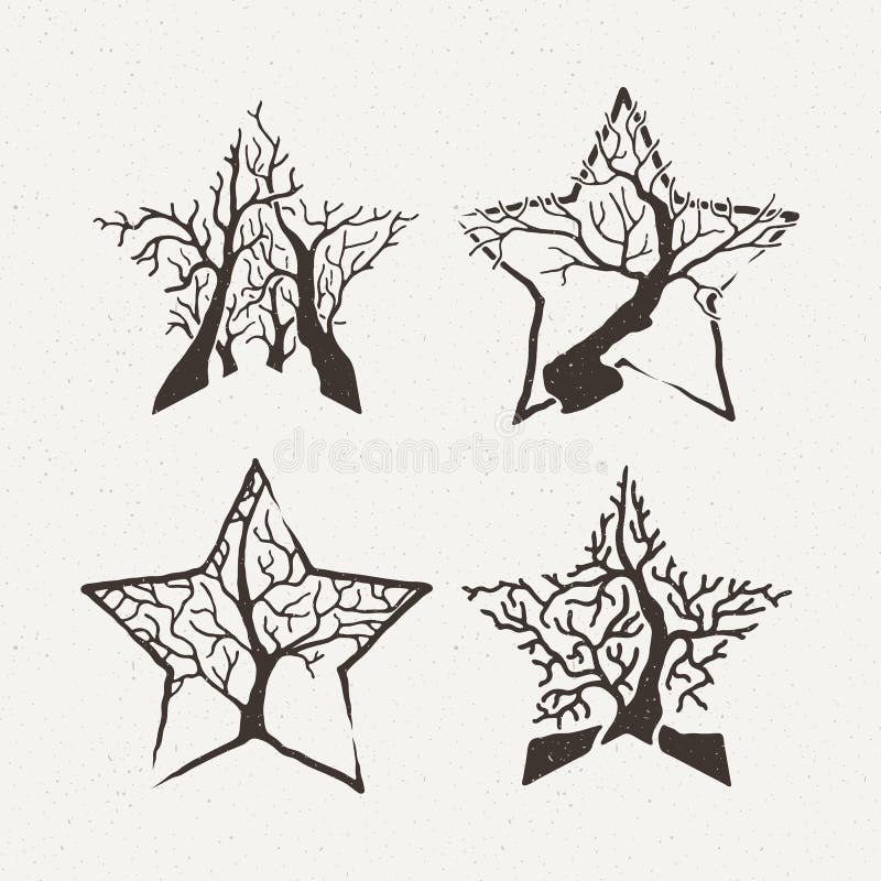 Star Trees Set. Vector Illustration. Pattern Geometric Figure Stock ...