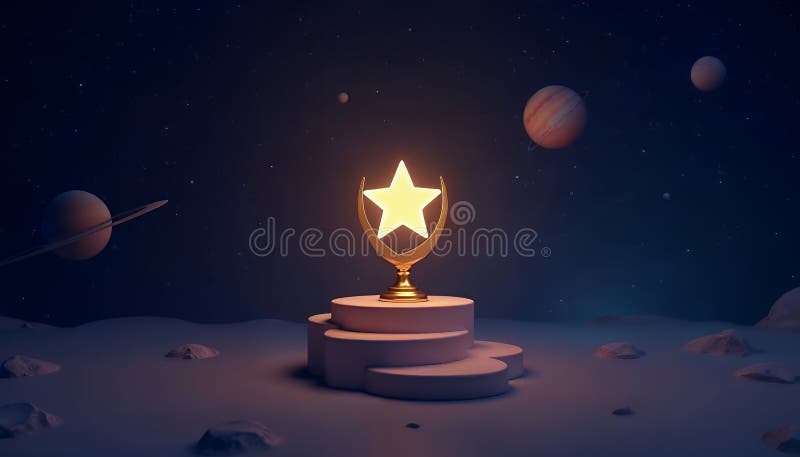 Star Trophy on Platform Against Space Backdrop Achievement and Success ...