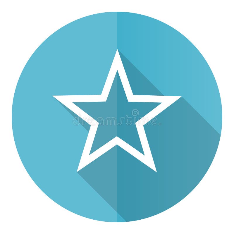Star Vector Icon, Flat Design Blue Round Web Button Isolated on White ...