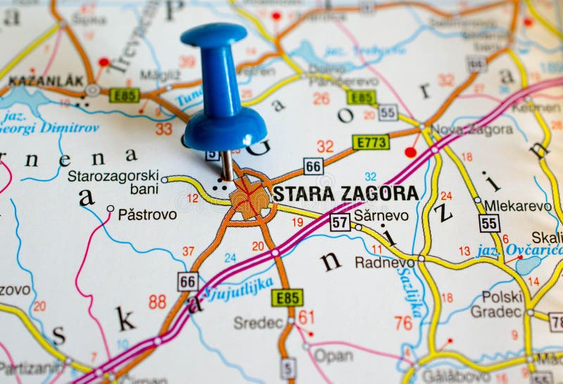 Stara Zagora on map stock photo. Image of atlas, blue - 122929636