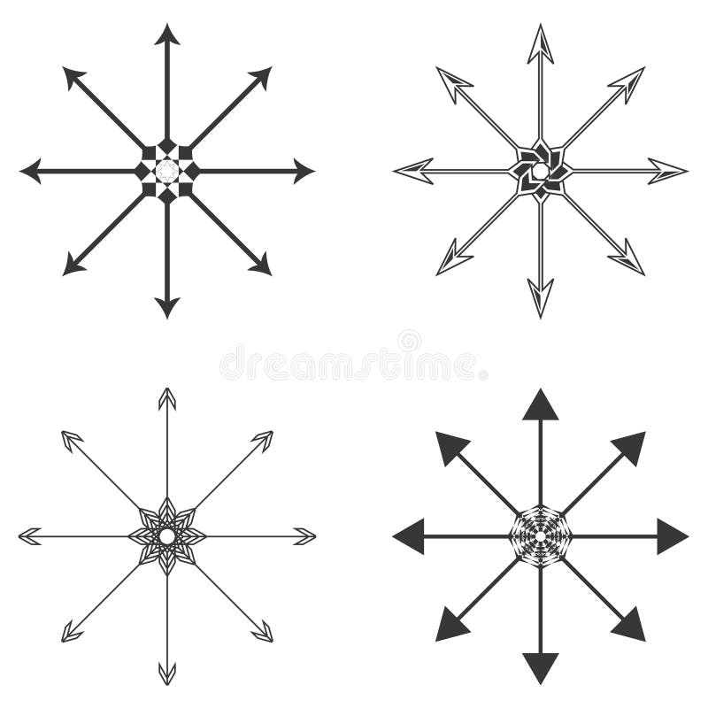 Starburst Arrow Elements. Radial Motion Symbols. Directional Vector Icons. Dynamic Pointer ...