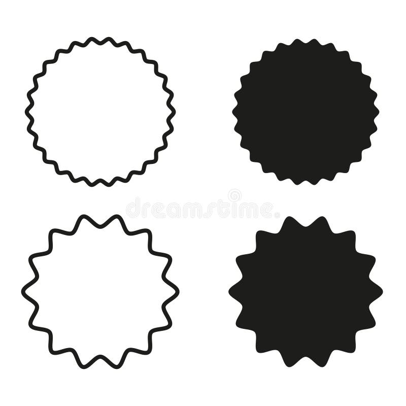 Starburst Badges Set. Black and White Scalloped Borders. Vector ...