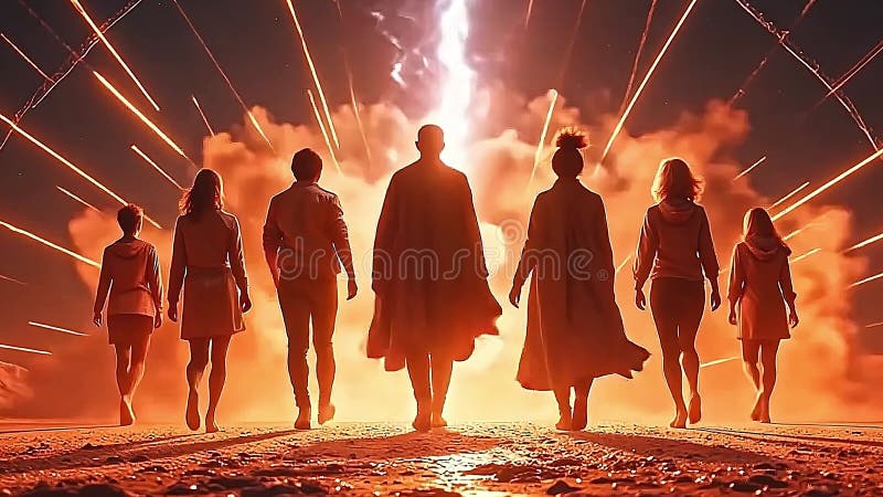 Starburst Dramatic Beam Lines Flash Beneath Characters Walking ...