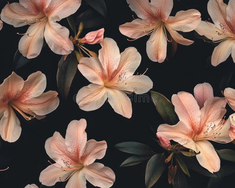 Azalea Silhouettes in Starburst Pattern on Black Background Stock ...