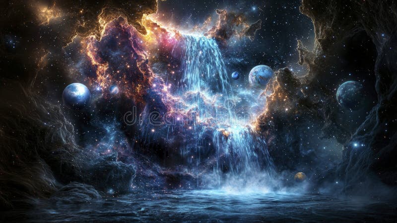Stardust Waterfalls Cascade through Cosmic Space Celestial Landscape ...