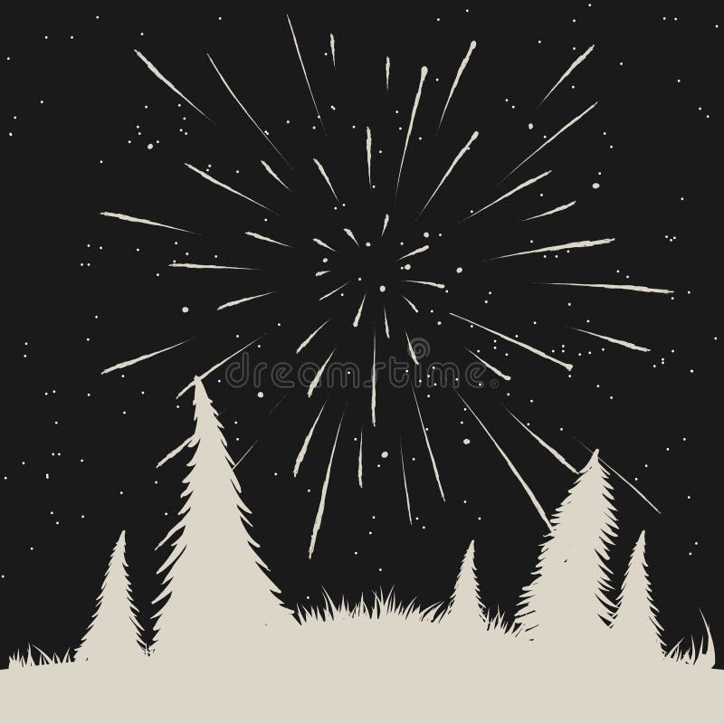 Starfall. Silhouette of Couple Under Umbrella, Watching Falling Stars ...