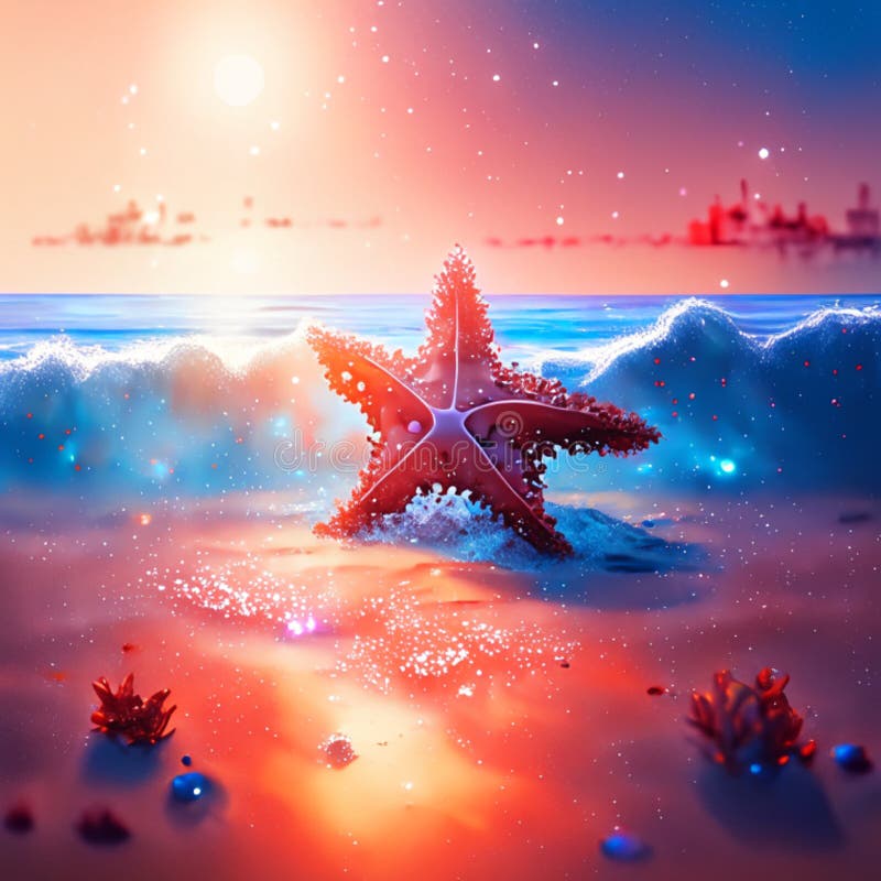 Starfish on the Beach at Sunset. 3d Render Illustration Stock ...