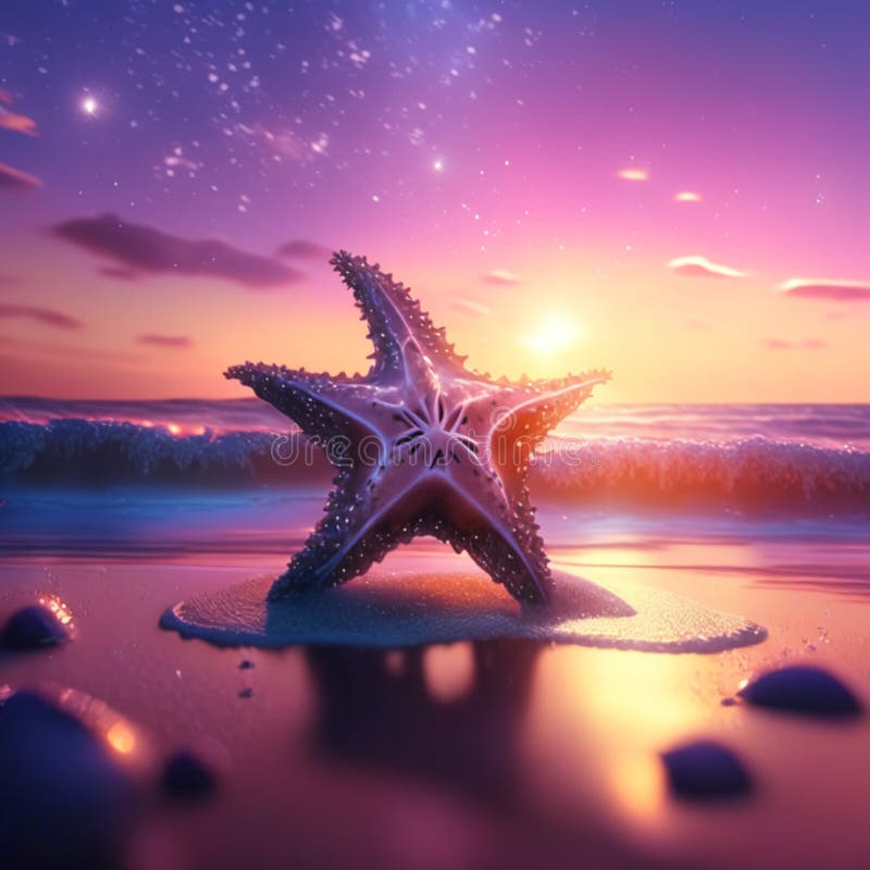Starfish on the Beach at Sunset, 3d Render Illustration. Generative AI ...